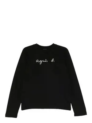 AGNES B. Logo-print Crew Neck Long Sleeve Sweater - Black
