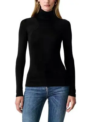 Elisabetta Franchi Long-sleeve Turtleneck Top With Ribbed Inserts - Black