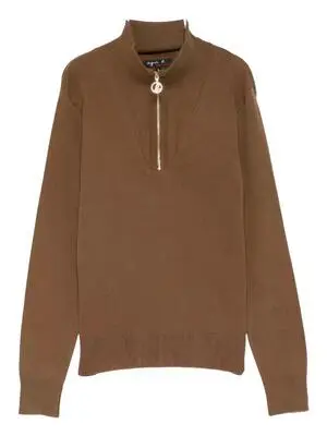 AGNES B. Quarter-zip Knit Top - Brown