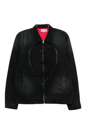 CARNE BOLLENTE Washed Heart Motif Denim Jacket - Black