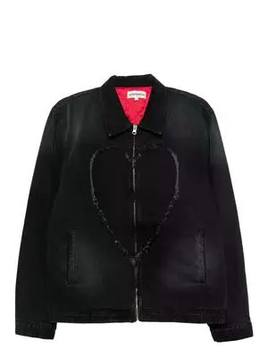CARNE BOLLENTE Washed Heart Motif Denim Jacket - Black