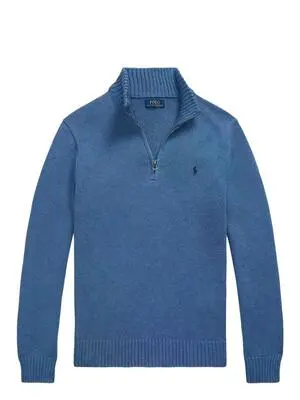Polo Ralph Lauren Quarter-zip Cotton Mockneck Jumper - Blue
