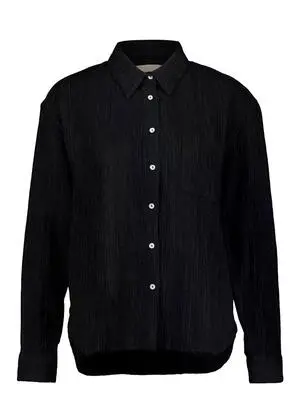 120% Lino Crinkled Chest Pocket Shirt - Black