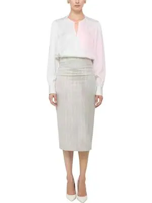 NISSA Satin Viscose V-neck Top - White