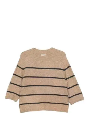 YERSE Striped Three-quarter Sleeve Sweater - Neutrals