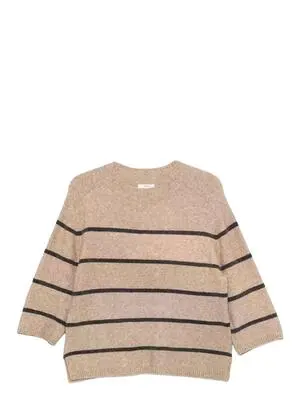 YERSE Striped Three-quarter Sleeve Sweater - Neutrals