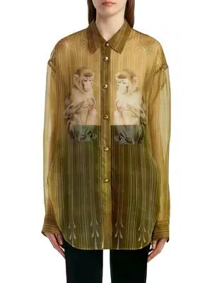 Khaite Goya Silk Organza Printed Shirt - Neutrals