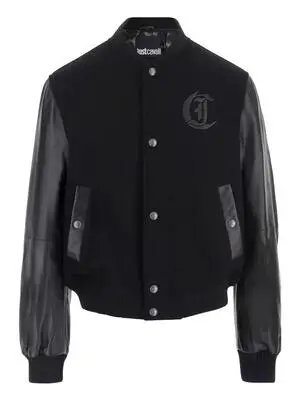 Just Cavalli Logo Patch Panelled Bomber Jacket - Black