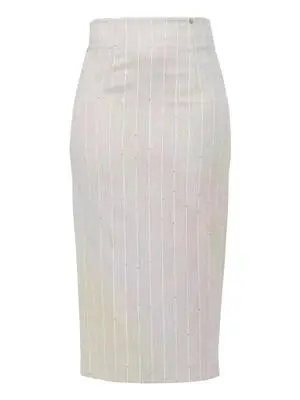 NISSA Sequined Striped Pencil Midi Skirt - Grey