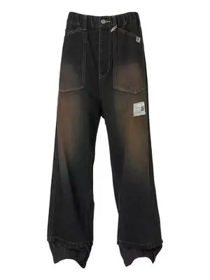 Mihara Yasuhiro Sweat Layered Wide-leg Denim Pants - Black
