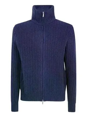 BARBA NAPOLI Ribbed Knit Zip-up Cardigan - Blue