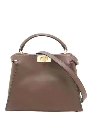 Fendi Small Leather Peekaboo Iconic Satchel - Brown