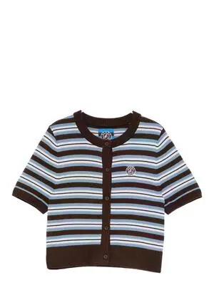 AGNES B. Striped Short-sleeve Top - Brown