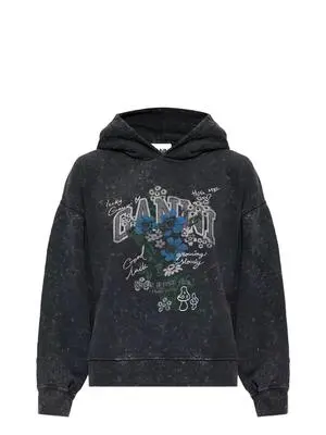 GANNI Graphic Print Cotton Hoodie - Black