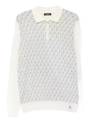 Stefano Ricci Geometric-pattern Long-sleeve Polo Shirt - Neutrals