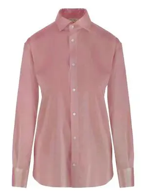 HER SHIRT Satin-finish Long-sleeve Shirt - Pink