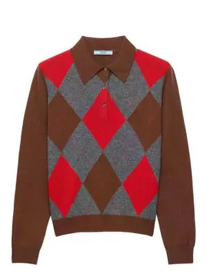 Prada Prada Argyle Cashmere Polo Sweater Brown