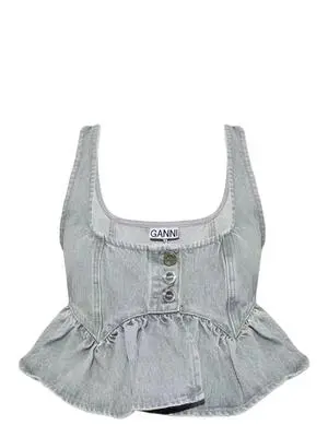 GANNI Ganni Cropped Peplum Blouse Grey
