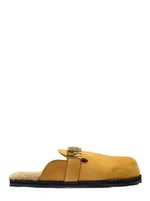 Moschino Plaque Suede Slippers - Neutrals