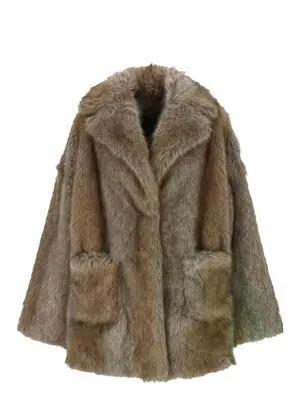 BB COUTURE Faux Fur Notched Lapel Coat - Brown