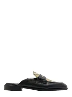 Burberry Check And Leather Opal Mules - Black