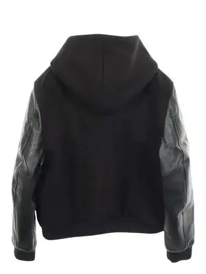 Celine Wool And Leather Hooded Jacket With Appliqué Logo - Black