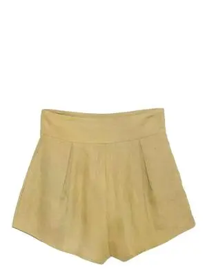 ADRIANA DEGREAS Pleated High-waisted Linen Shorts - Neutrals