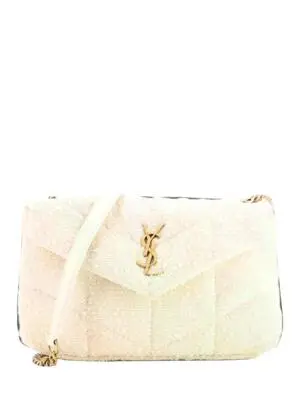 Saint Laurent Saint Laurent Loulou Puffer Quilted Tweed Mini Shoulder Bag White