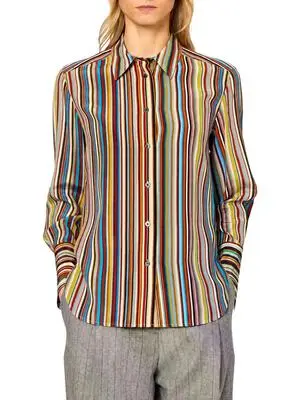 Paul Smith Artist Stripe Silk Shirt - Neutrals