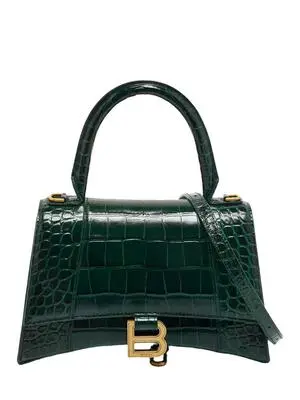 Balenciaga Small Hourglass Croc-embossed Tote Bag - Green