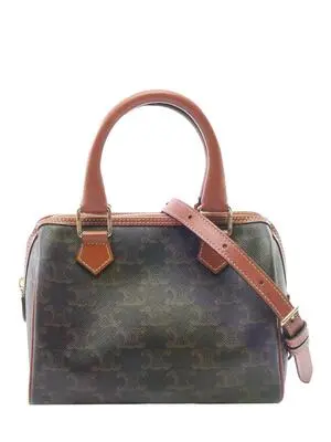 Celine Small Triomphe Coated Canvas Boston Bag Satchel - Brown
