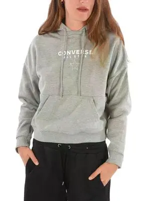 CONVERSE Converse Logo Print Cotton Hoodie Grey