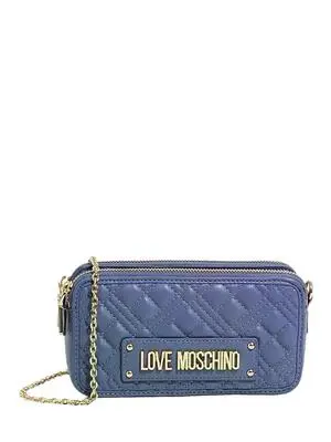 Moschino Quilted Logo-plaque Clutch Bag - Blue
