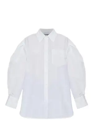 GANNI Puff-sleeve Cotton Shirt - White