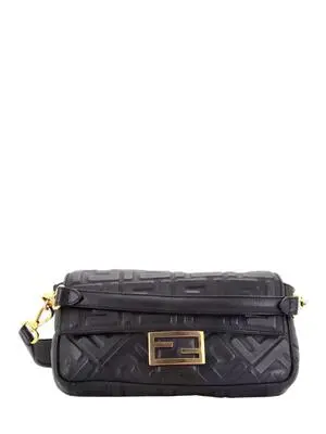 Fendi Baguette Nm Baguette Bag Zucca Embossed Leather - Black