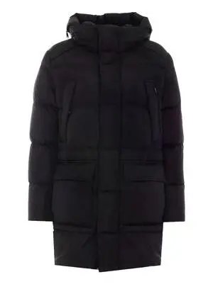 Add Quilted Hooded Coat - Black