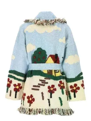 Alanui Alanui Fringed Intarsia-Knit Cardigan-Coat Blue
