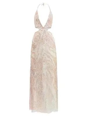 SAIID KOBEISY Embroidered Cut-out Maxi Dress - Gold
