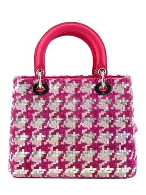 Dior Lady Bag Woven Leather With Tweed Medium Tote Bag - Pink