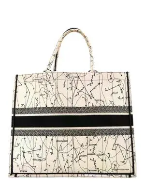 Dior Christian Dior Embroidered Canvas Large Tote Bag Black