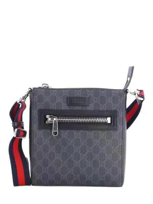 Gucci Gg Coated Canvas Messenger Bag With Web Strap - Black