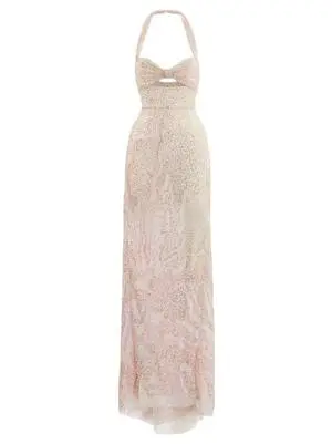 SAIID KOBEISY Embroidered Tulle Maxi Dress - Gold