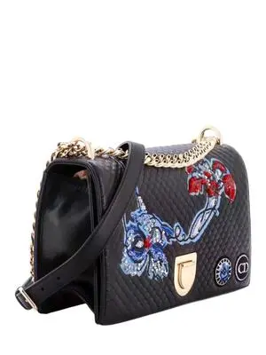 Dior Diorama Flap Bag Patch Embellished Leather Medium Shoulder Bag - Black