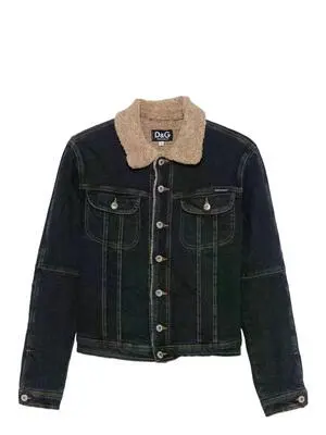 Dolce & Gabbana 2000s Faux Shearling Collar Denim Trucker Jacket - Blue