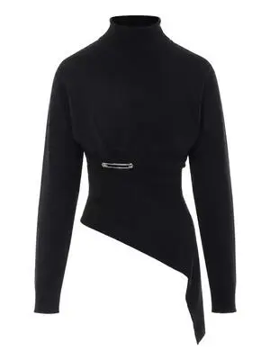 LANVIN Lanvin Wool And Cashmere Asymmetrical Turtleneck Sweater With Brooch
