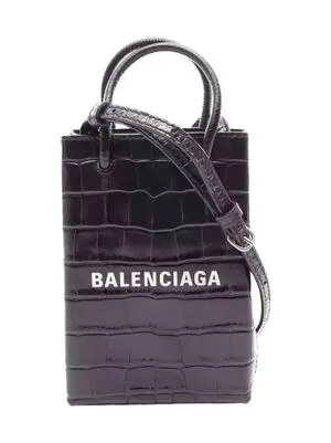 Balenciaga Balenciaga Croc Embossed Leather Shopping Phone Holder Satchel Black