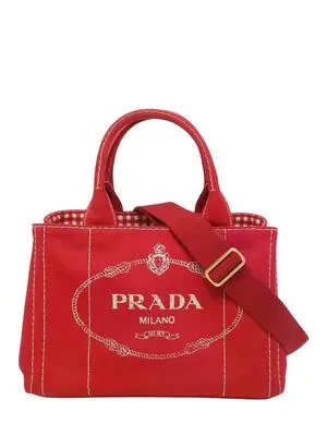 Prada Small Canapa Logo-print Tote Bag - Red