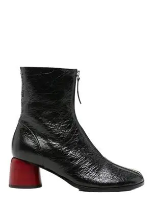 HALMANERA Front-zip Leather Ankle Boots - Black