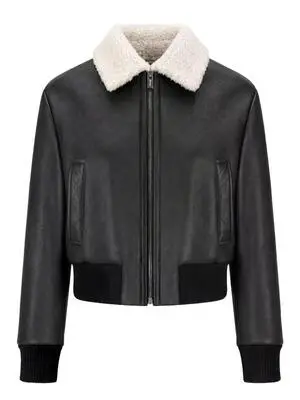 LA ROSE Leather Jacket With Shearling Collar - Black