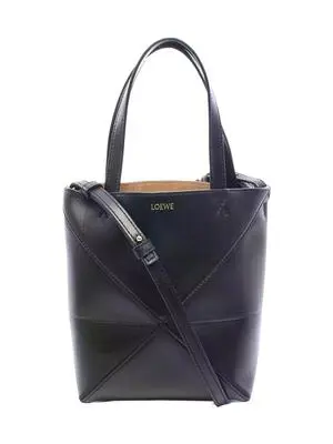 Loewe Mini Calfskin Puzzle Fold Tote Satchel - Black